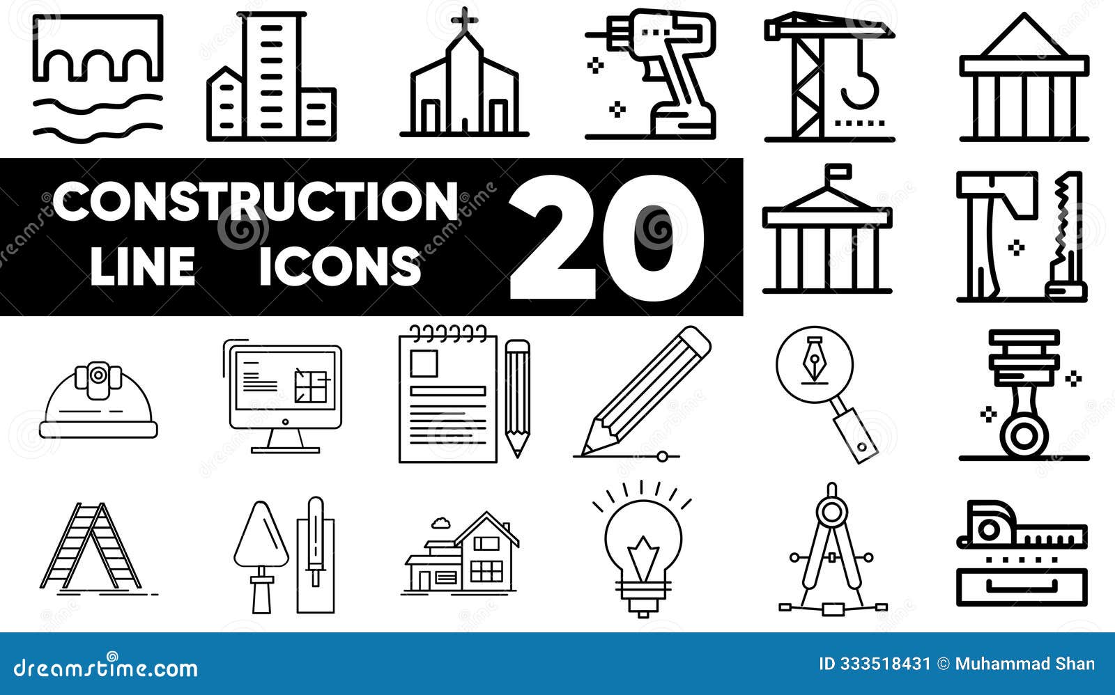 Construction Line Icons Vector and Illustrator Set Stock Illustration ...