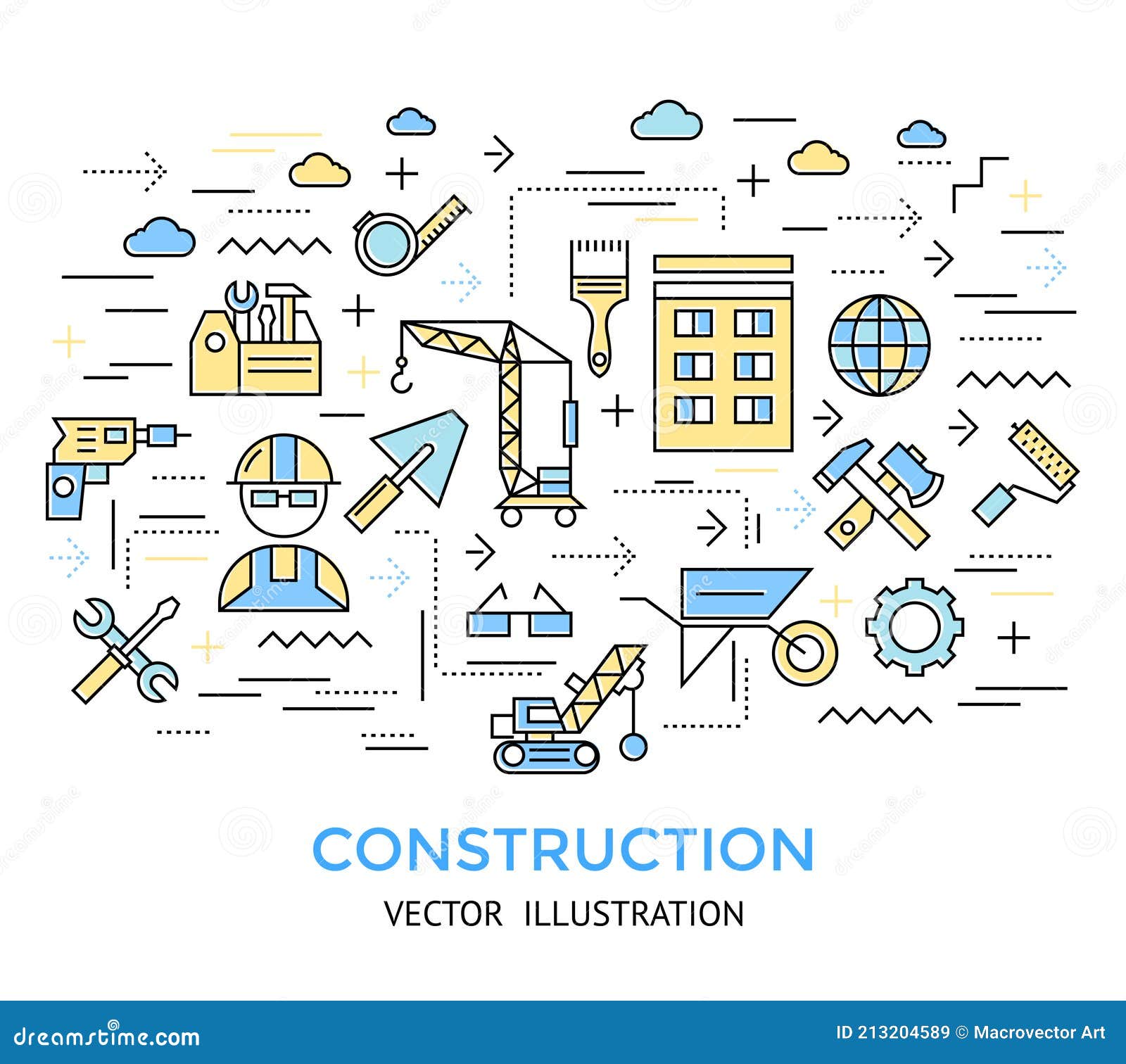 Construction Line Work Background Stock Vector - Illustration of ...