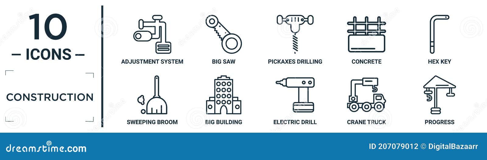 Construction Linear Icon Set. Includes Thin Line Adjustment System ...