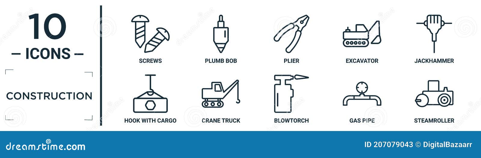 Construction Linear Icon Set. Includes Thin Line Screws, Plier ...