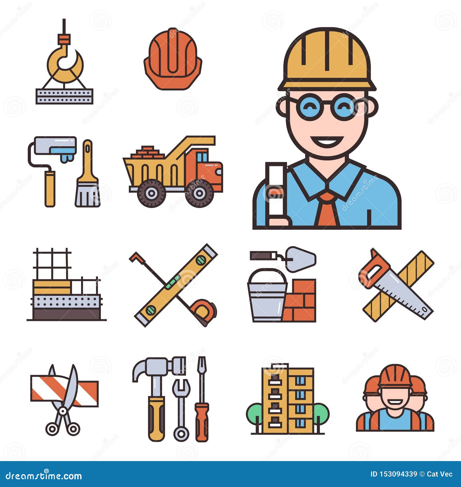 Construction Linear Icon Set. Includes Thin Line Adjustment System ...