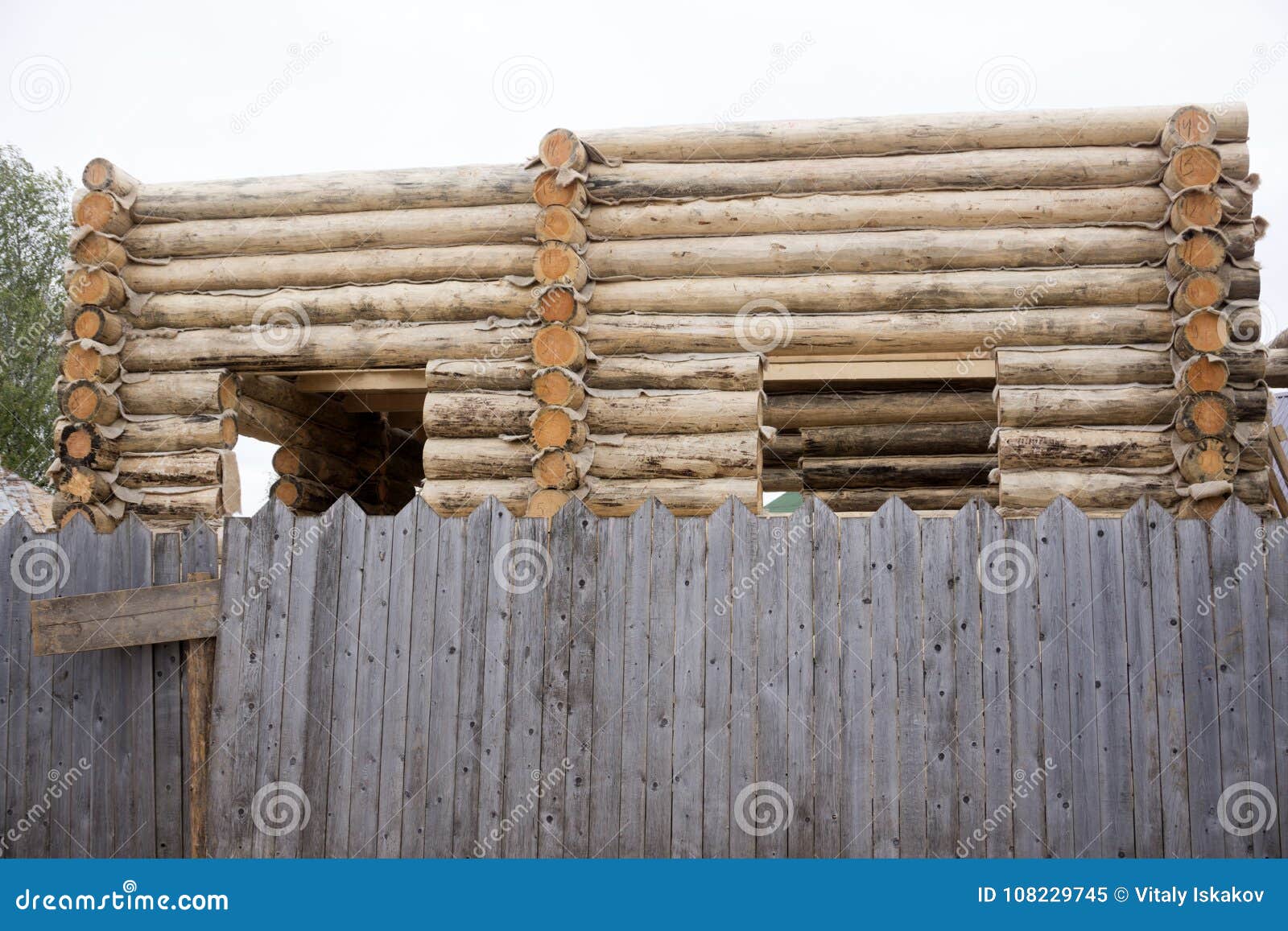 The Construction of a Log Home Stack Frame . Stock Image - Image of ...