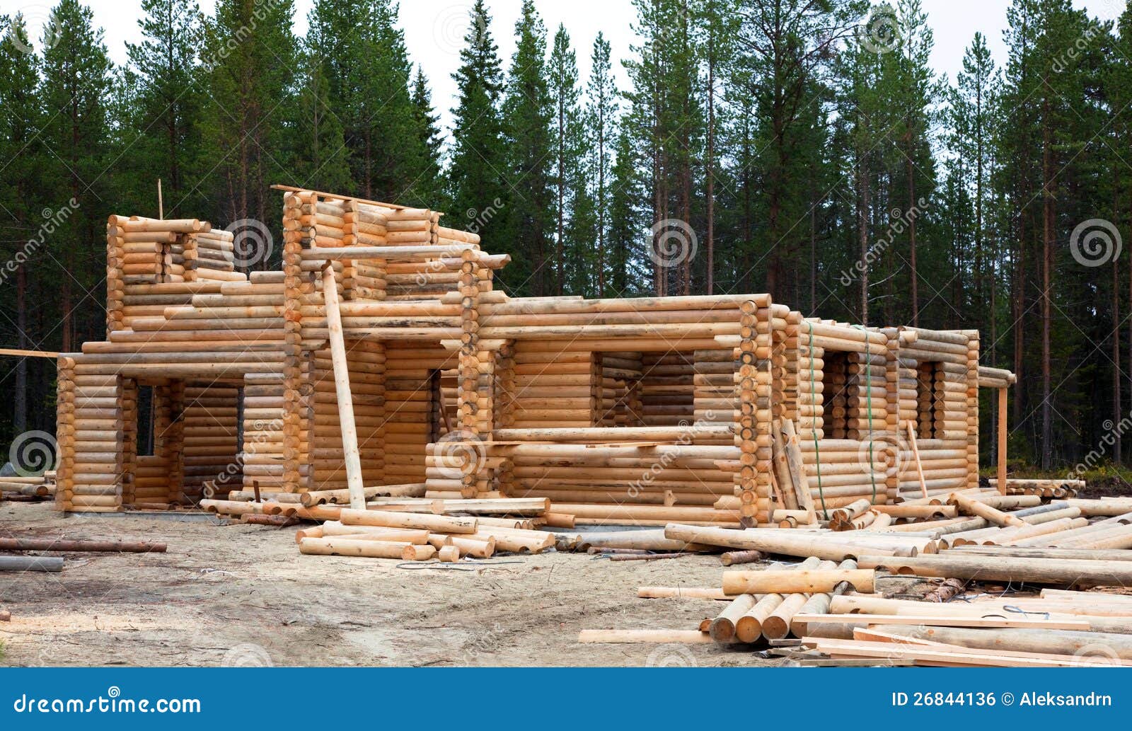 Construction of log houses stock photo. Image of architecture - 26844136