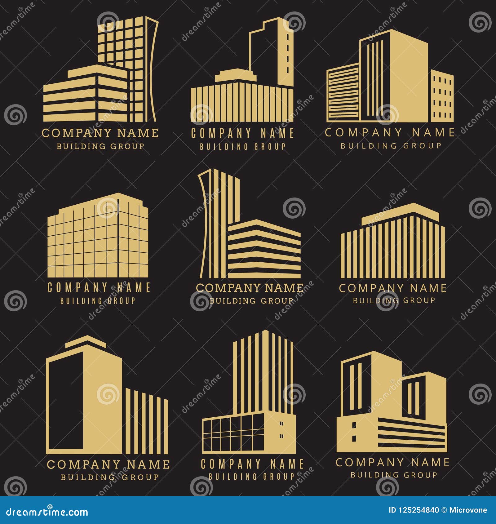 Construction Logo, Real Estate Emblems Vector Collection with Golden ...
