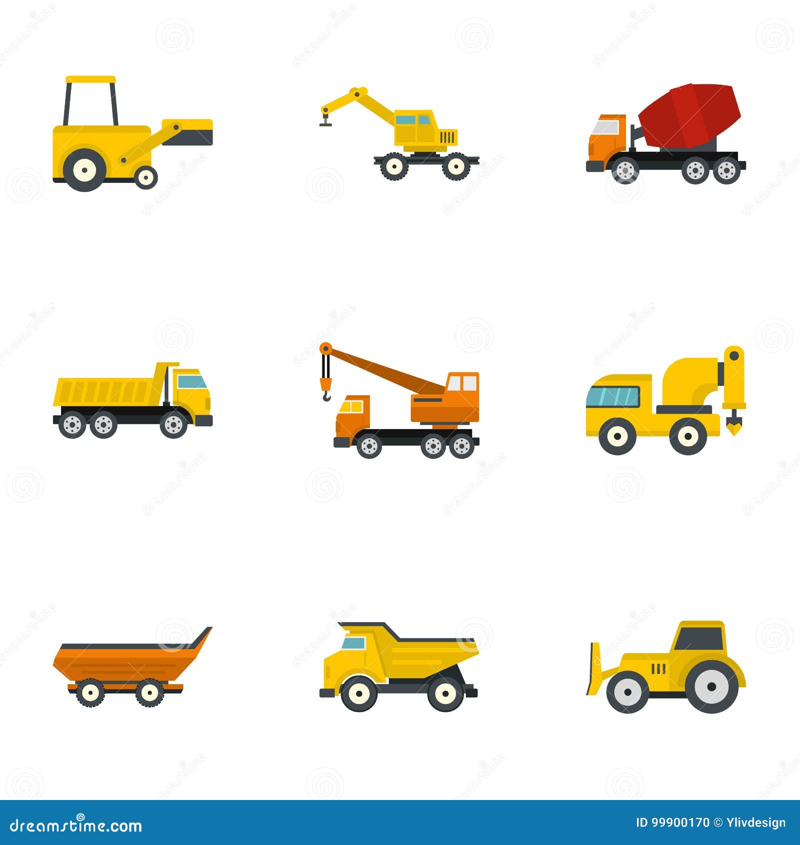 Construction Machine Icon Set, Flat Style Stock Vector - Illustration ...