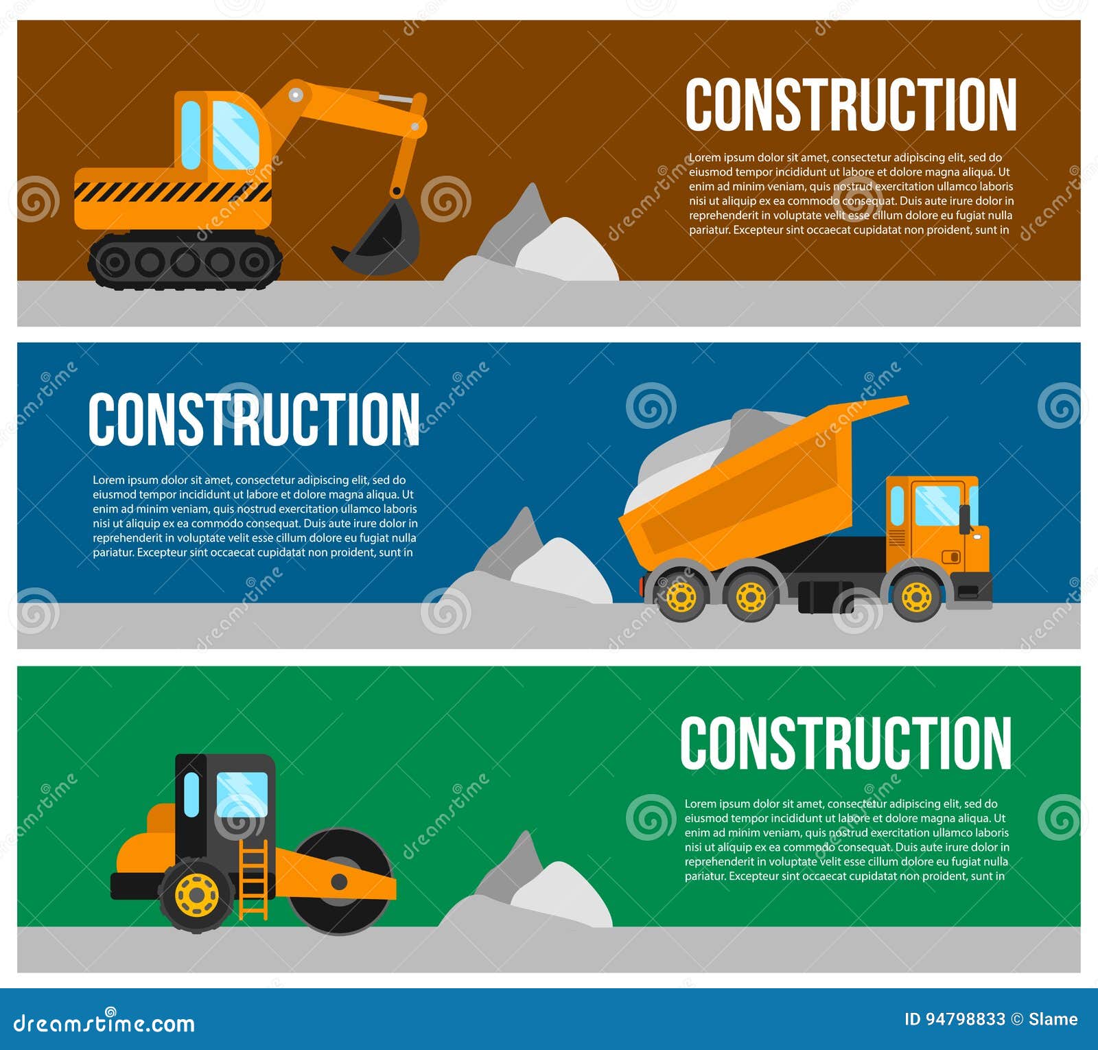 Construction Machine Web Banner Concept. Stock Vector - Illustration of ...