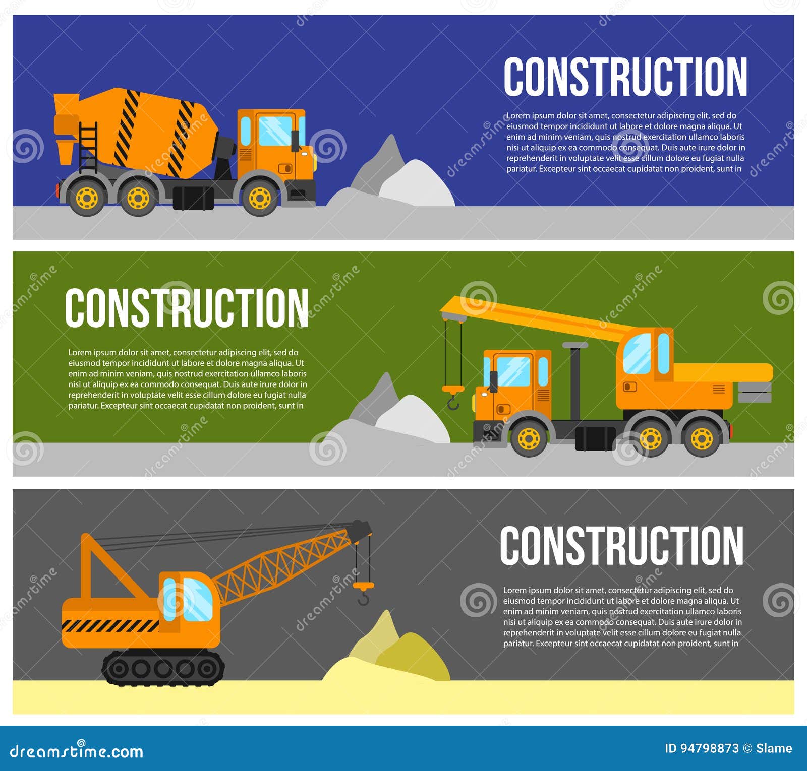 Construction Machine Web Banner Concept. Stock Vector - Illustration of ...