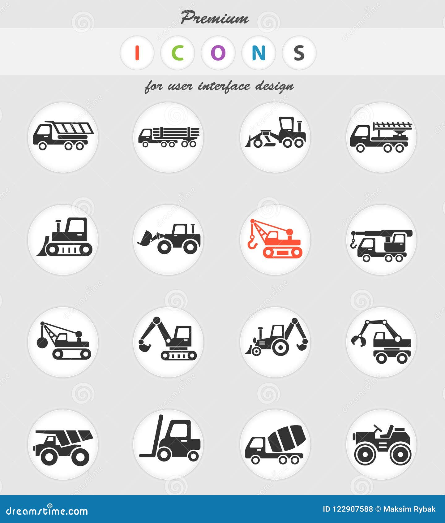 Construction Machinery Icon Set Stock Vector - Illustration of ...