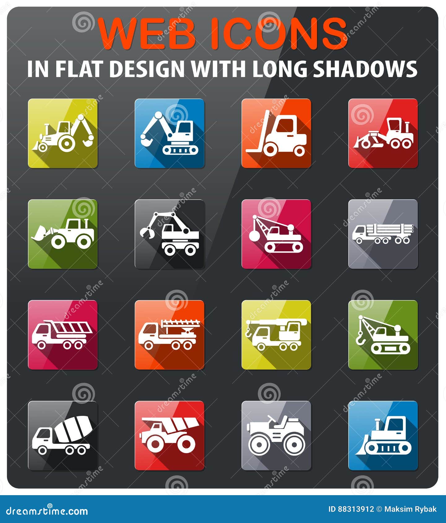 Construction Machinery Icon Set Stock Illustration - Illustration of ...