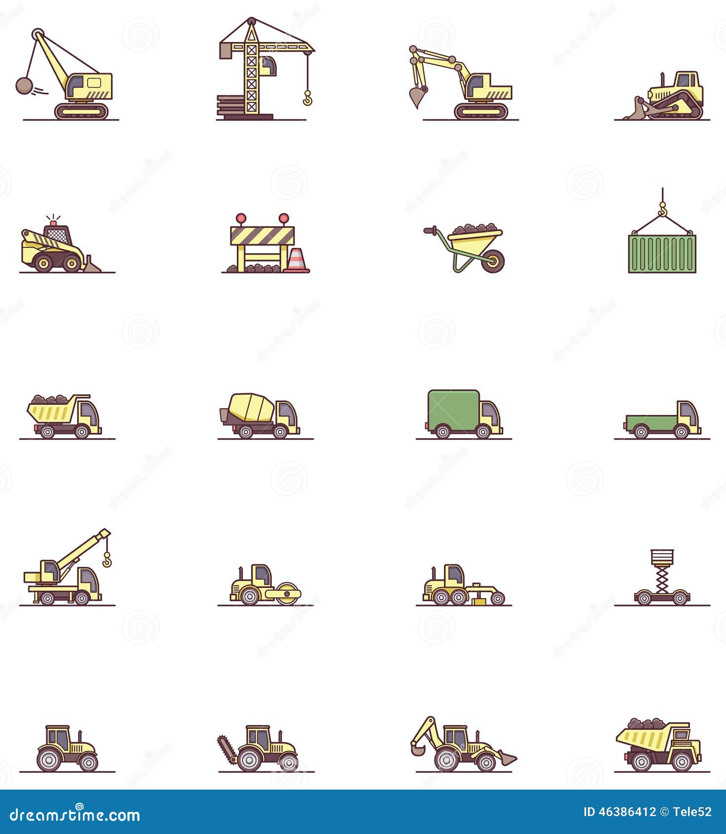 Construction Machinery Icon Set Stock Vector - Illustration of cement ...