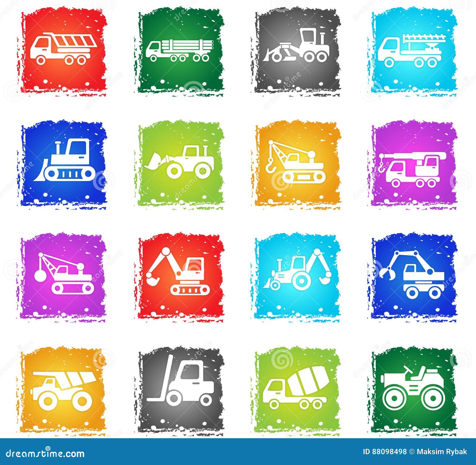 Construction Machinery Icon Set Stock Illustration - Illustration of ...