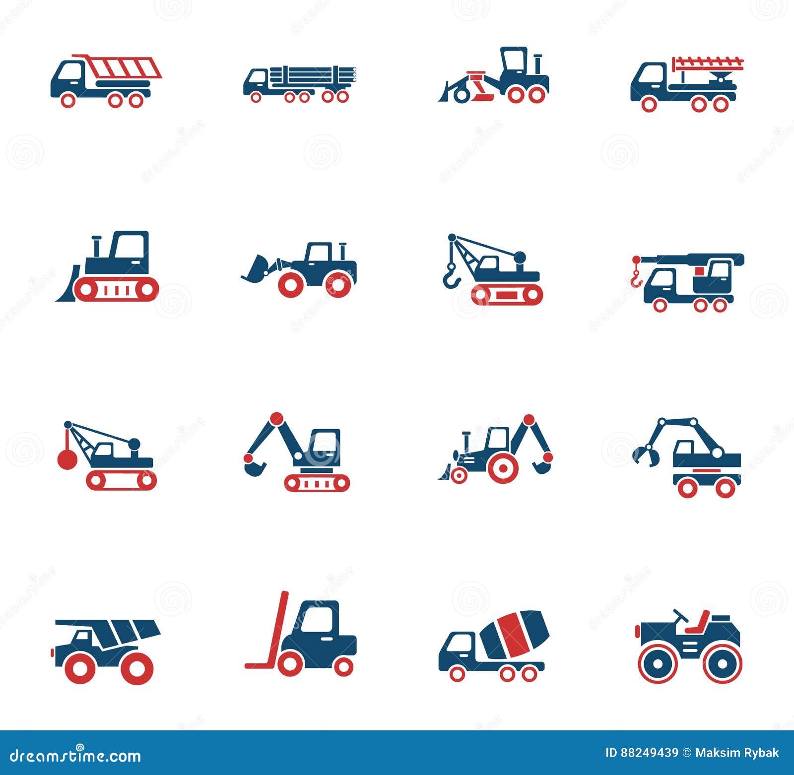 Construction Machinery Icon Set Stock Vector - Illustration of icon ...