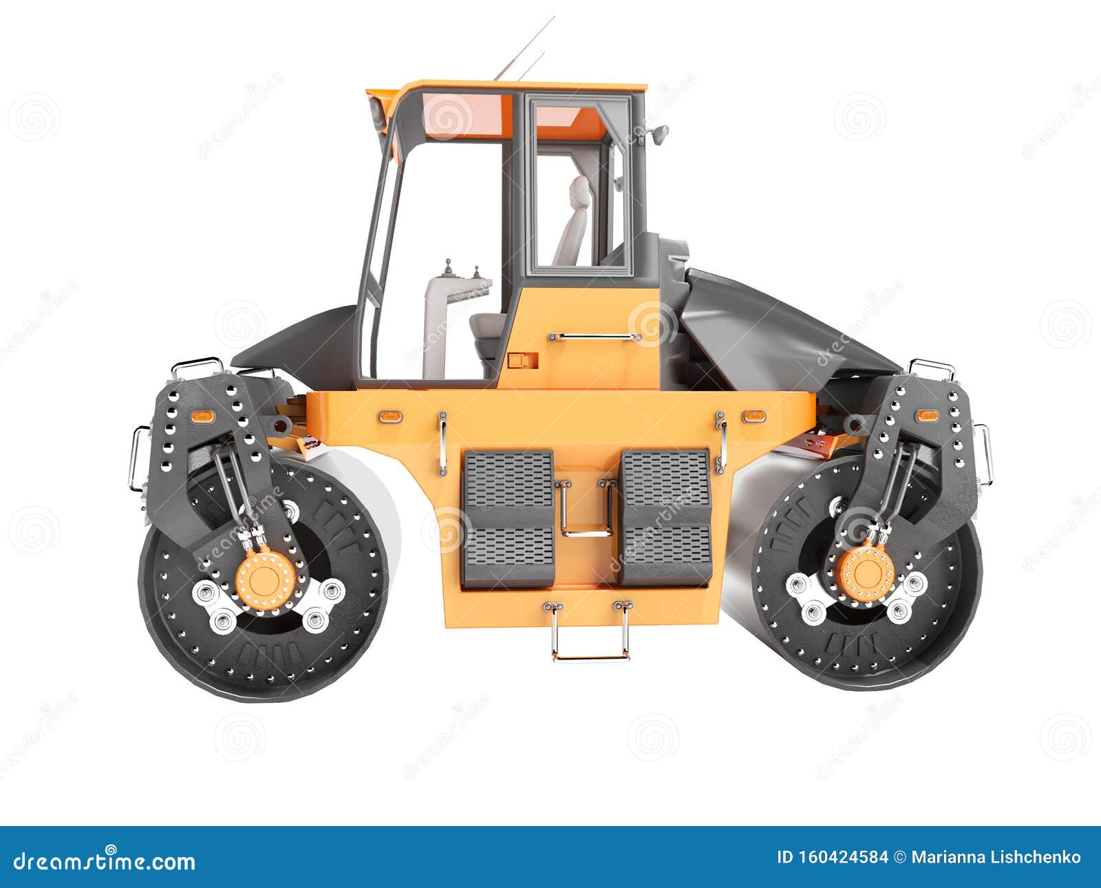 Construction Machinery Road Roller Two Rolls Side View 3D Render on ...