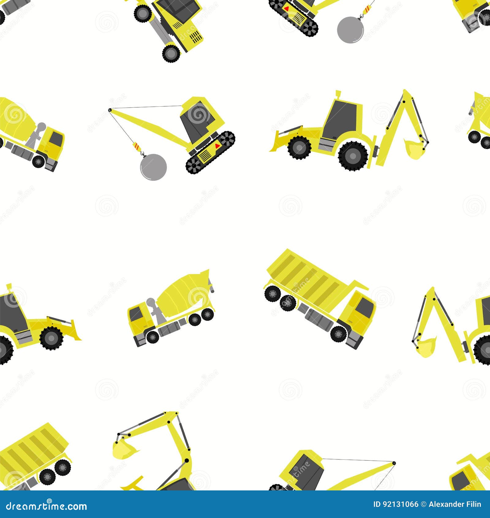 Construction Machinery on a White Background. Seamless Pattern Stock ...