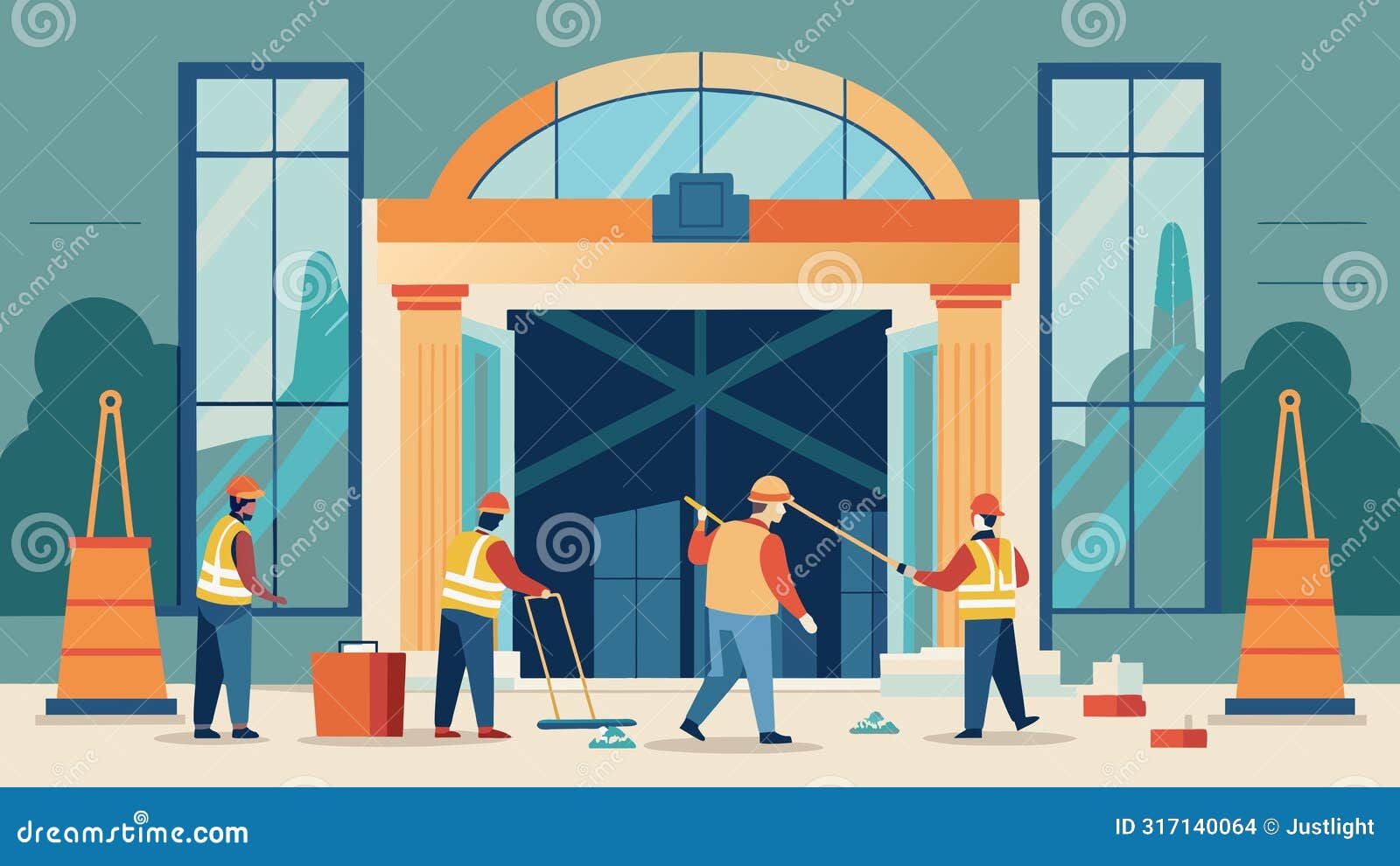 The Construction of the Main Entrance and Lobby Area with Workers ...