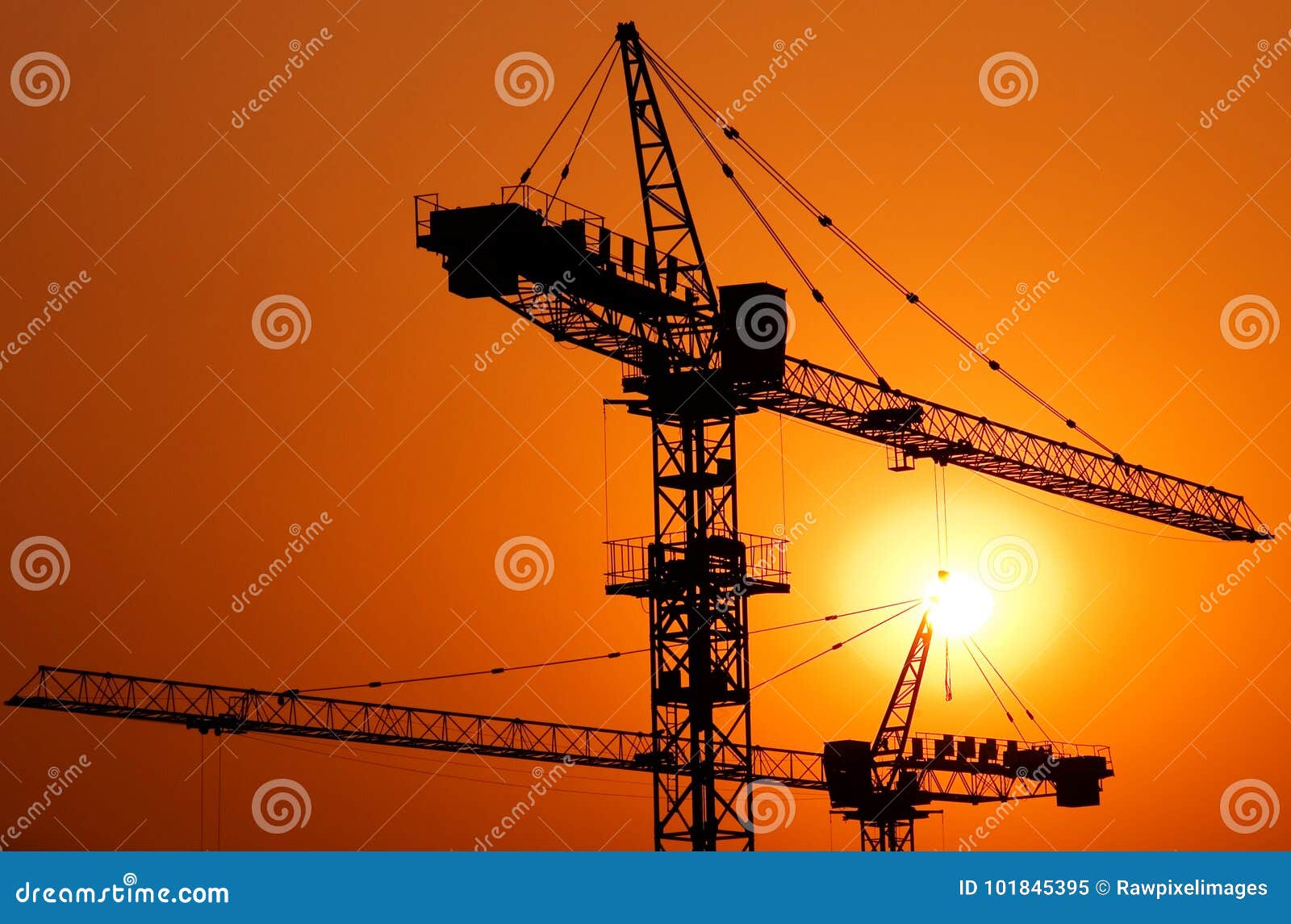 Construction of a Major Housing Project at Sunset. Stock Image - Image ...
