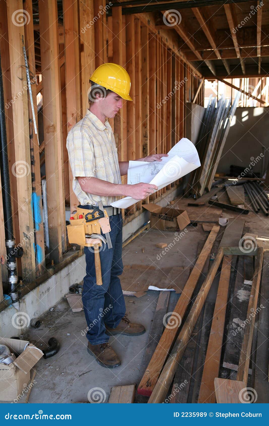 Construction Man stock image. Image of hammer, reading - 2235989
