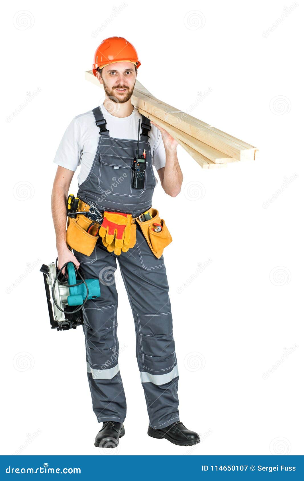 A Construction Man with Boards or Laminate in His Hands. Repair Stock ...