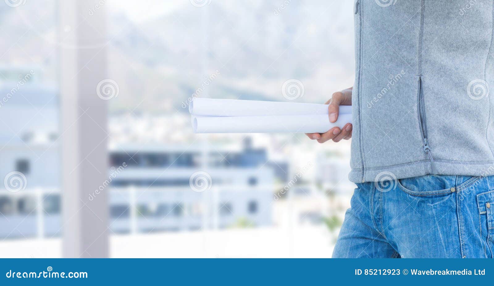 Construction Man Holding Blueprint Stock Image - Image of brown, blue ...