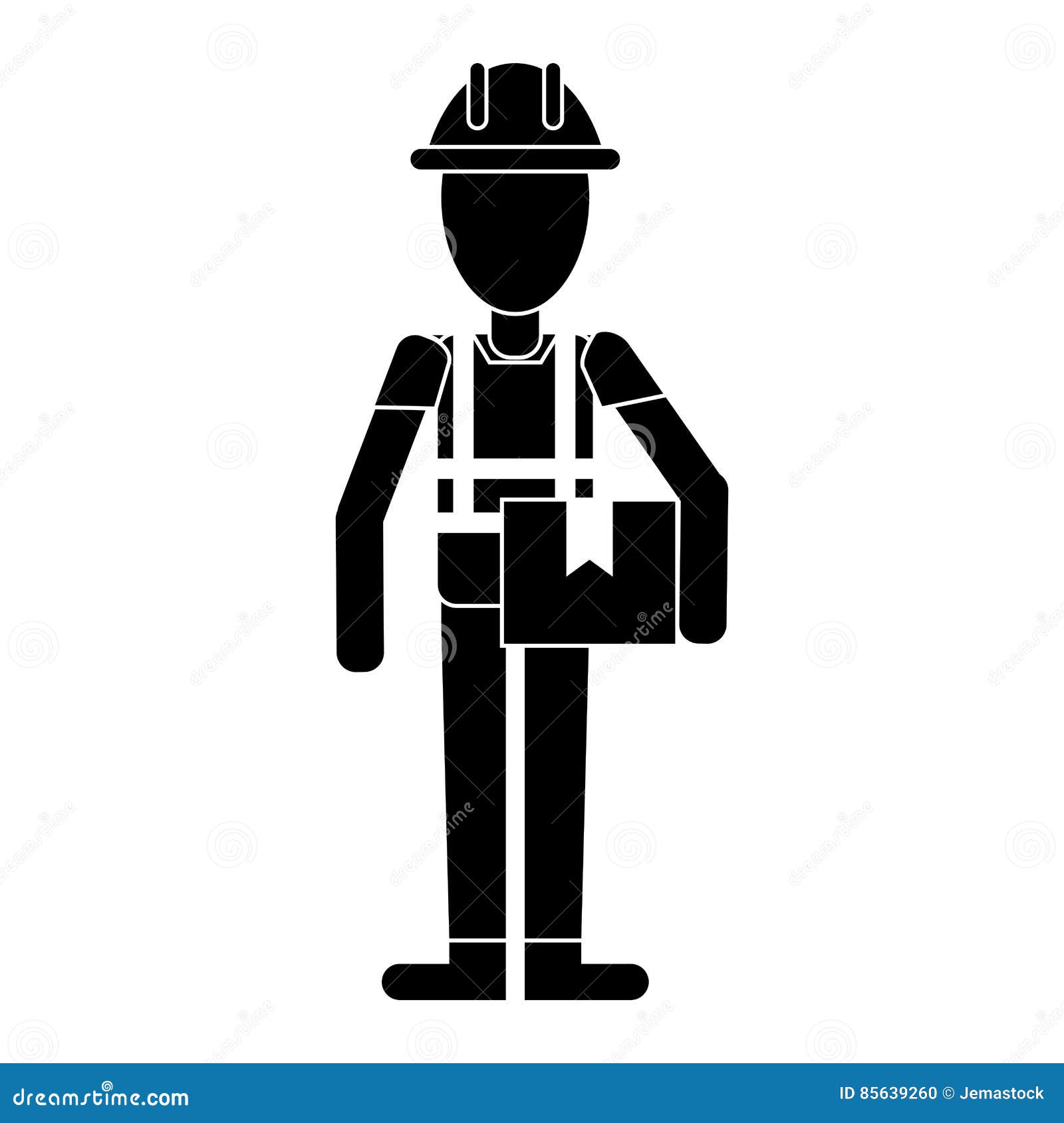 Construction Man Holding Box Pictogram Stock Vector - Illustration of ...