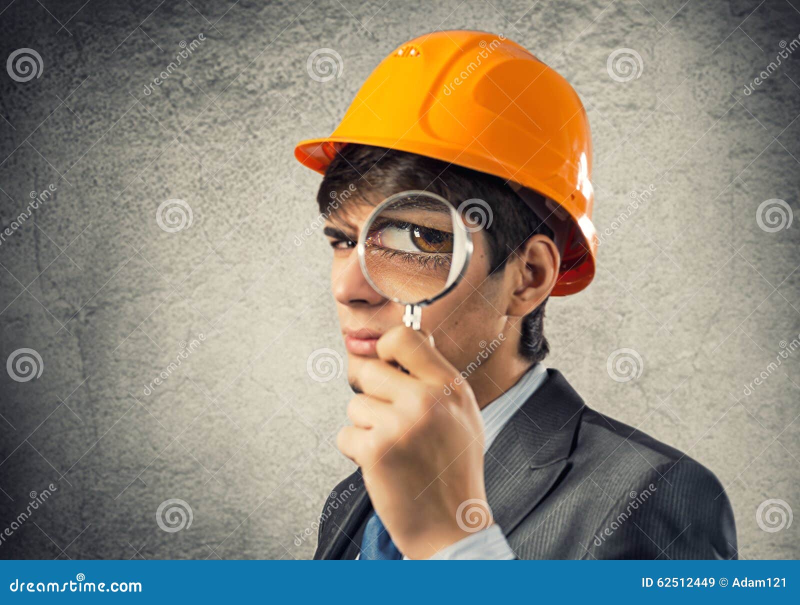 Construction Man with Magnifier Stock Image - Image of builder ...