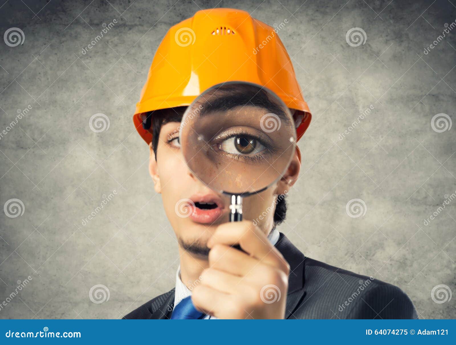 Construction Man with Magnifier Stock Image - Image of glass, equipment ...