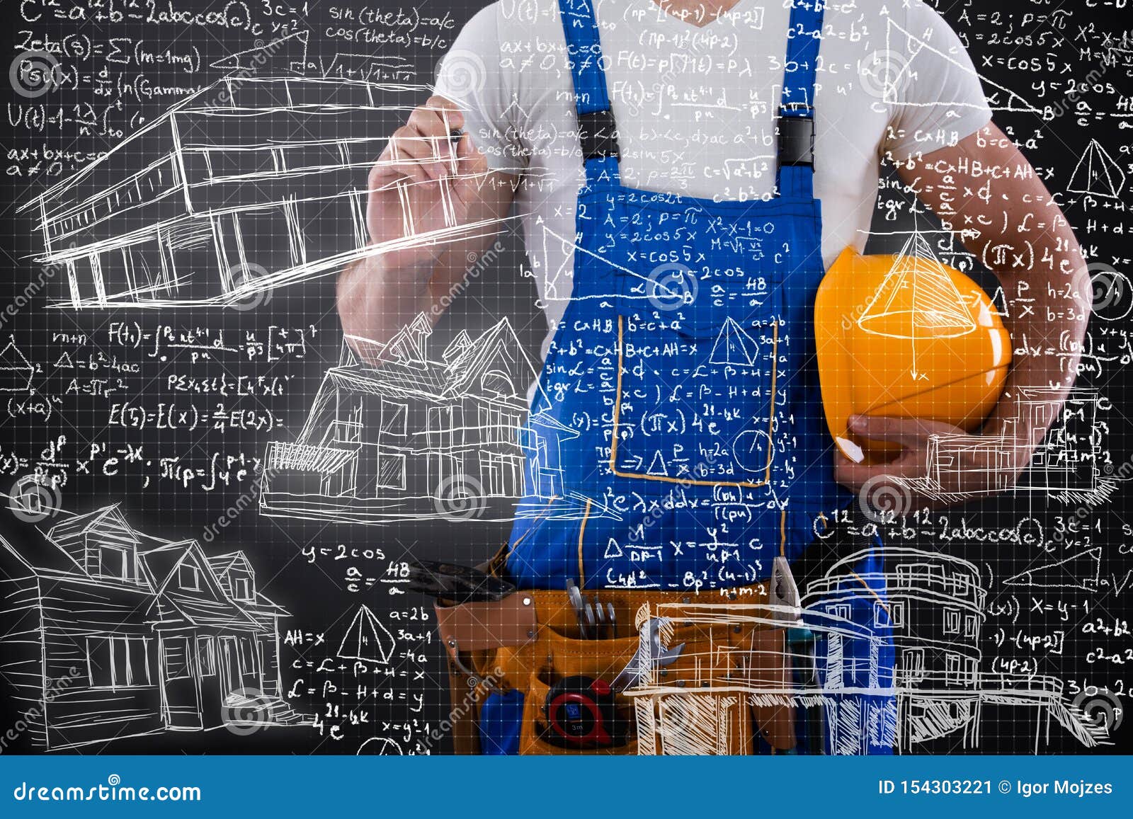 Construction Man with Sketch from of Him Stock Image - Image of ...