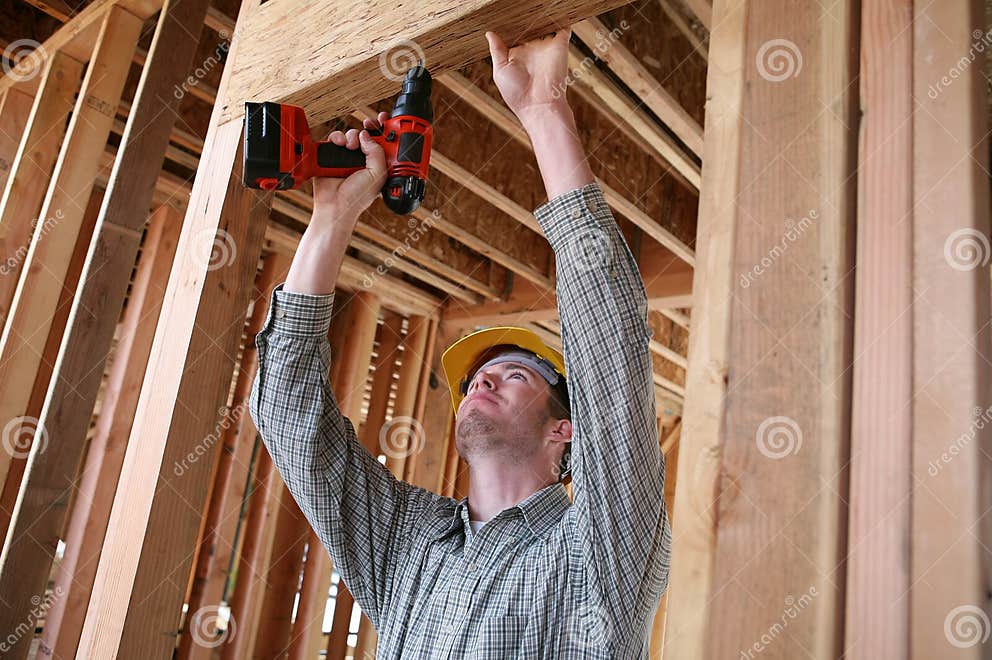 Construction Man Using Drill Stock Photo - Image of building ...