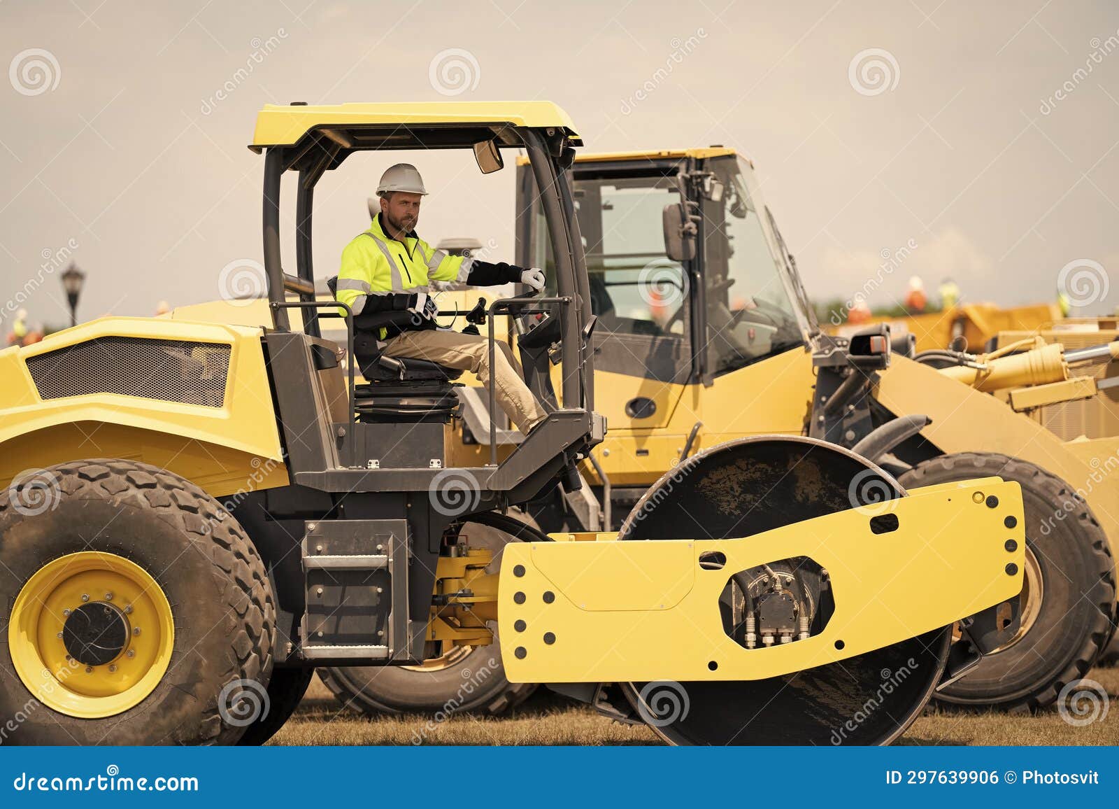 Construction Man Worker at Construction Heavy Machinery or Roadwork ...