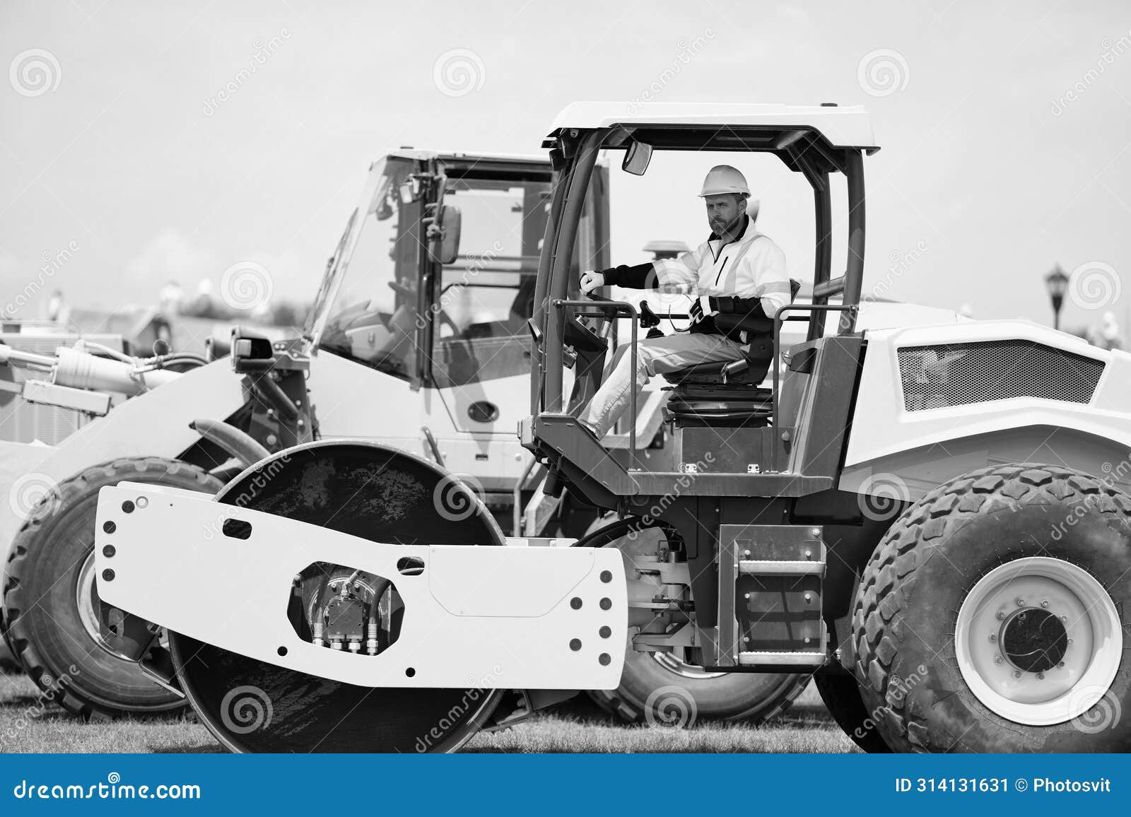 Construction Man Worker at Construction Heavy Machinery or Roadwork ...
