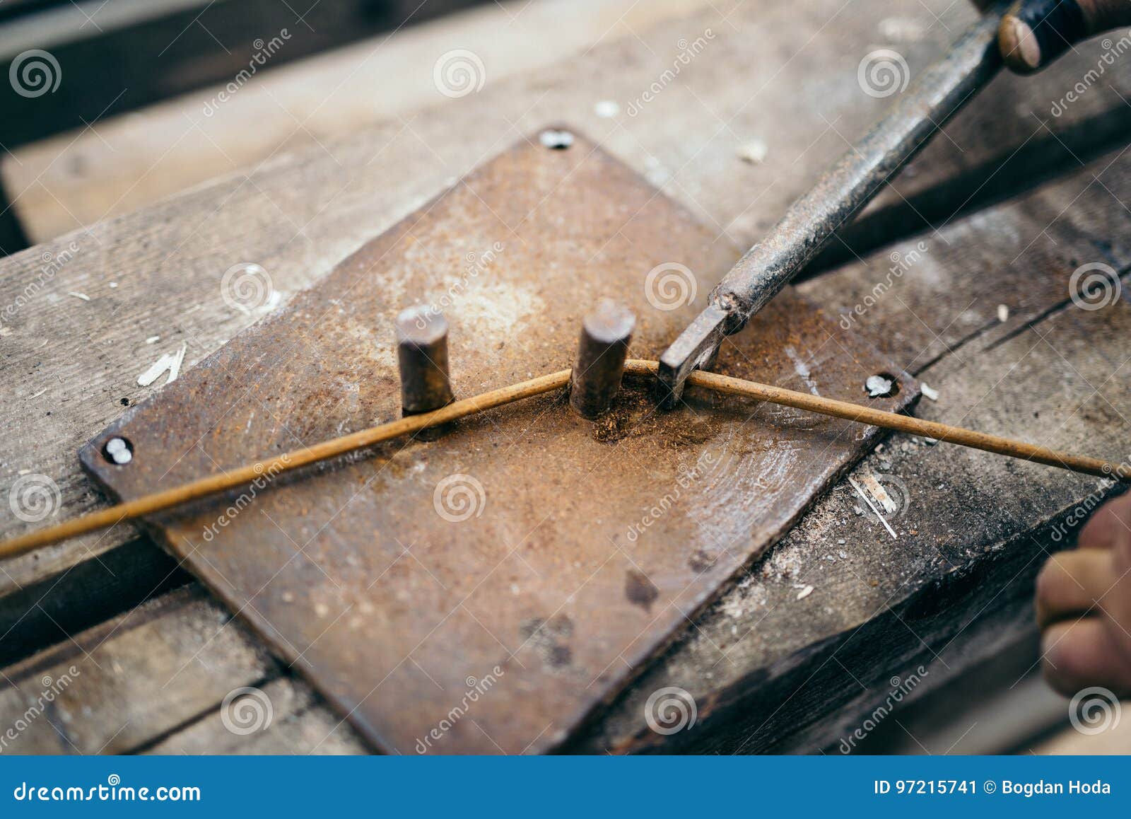 Construction Man, Worker Using Industrial Tools for Bending Clamp on ...