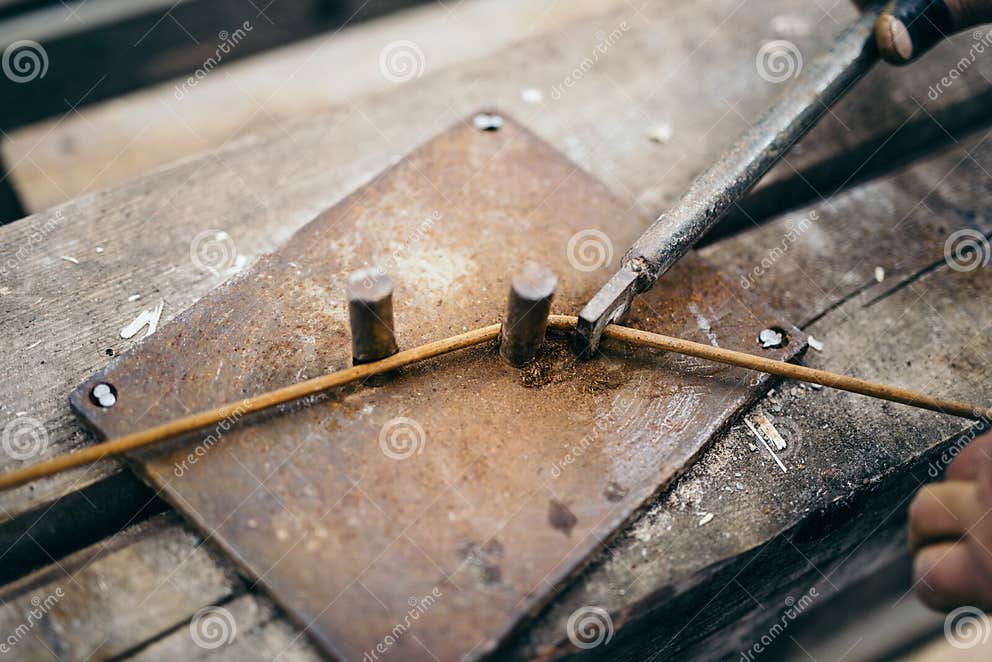 Construction Man, Worker Using Industrial Tools for Bending Clamp on ...