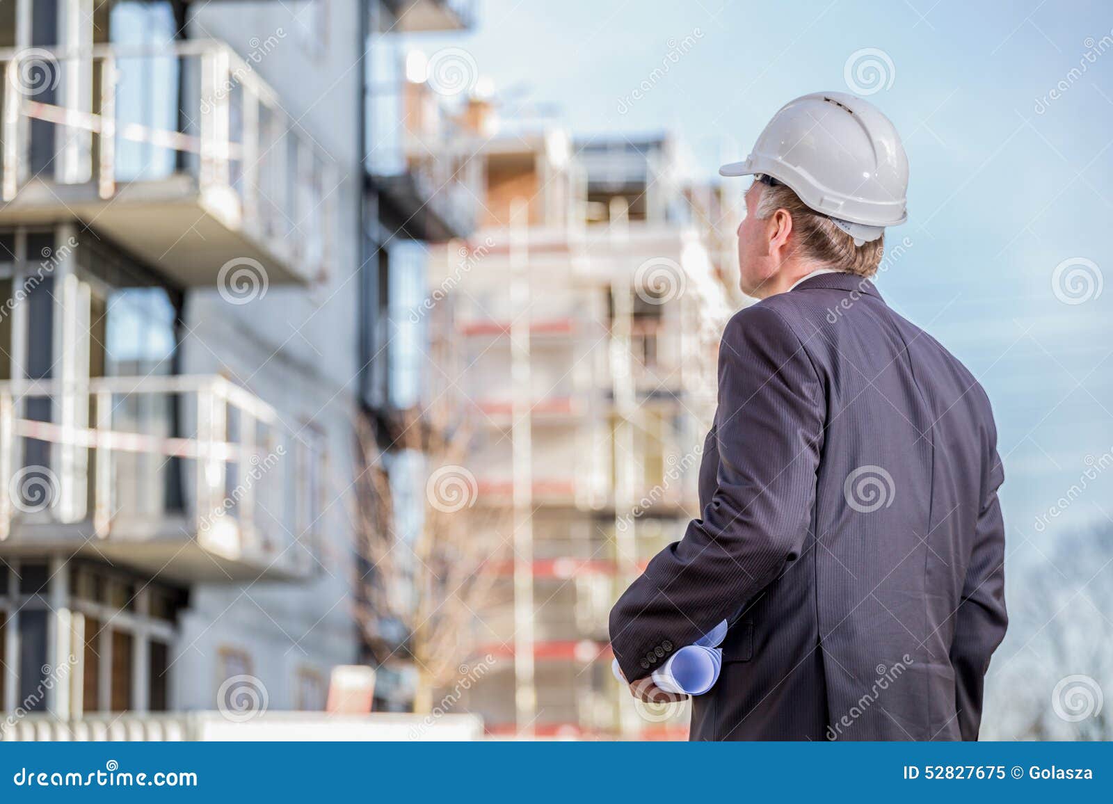 Construction Manager with Blueprints Stock Image - Image of contractor ...