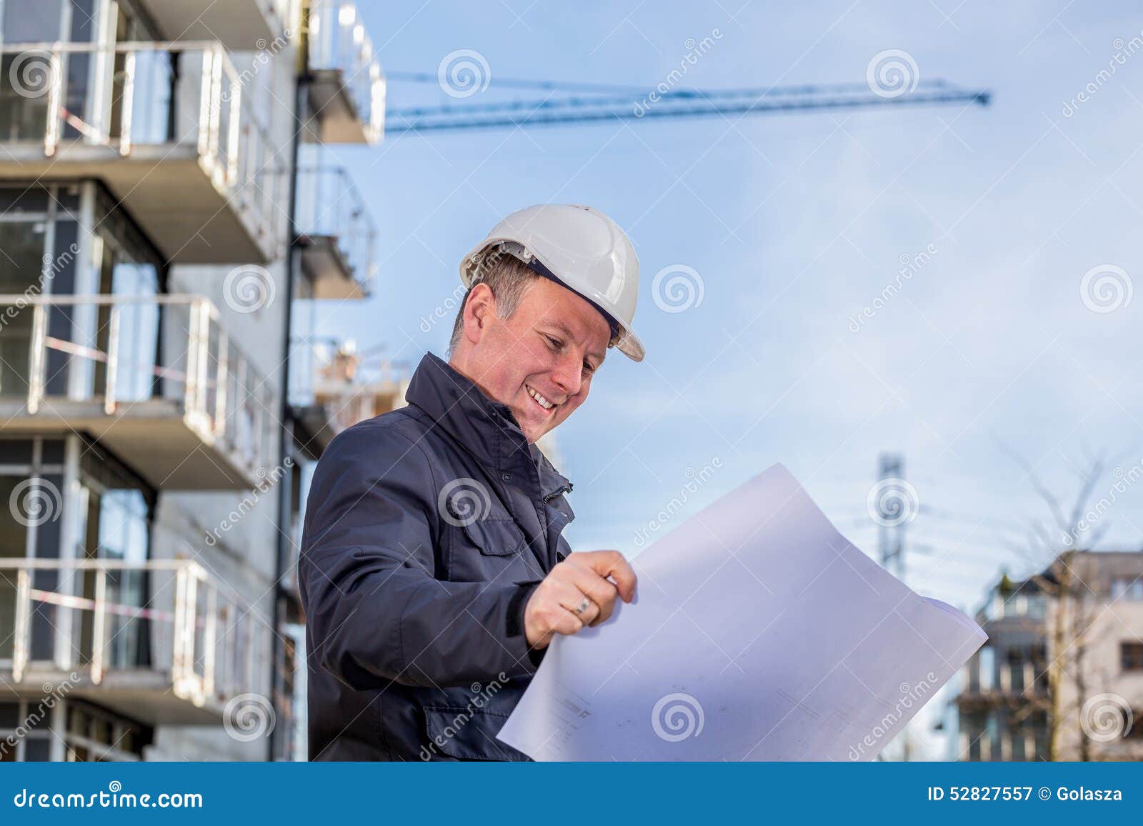 Construction Manager with Blueprints Stock Image - Image of ...