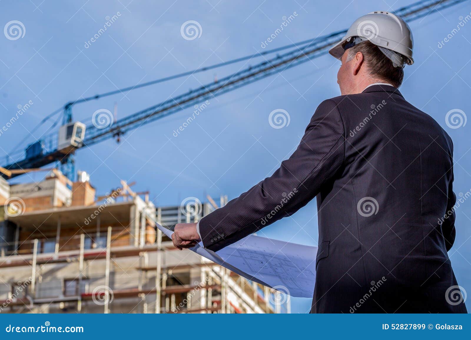 Construction Manager with Blueprints Stock Image - Image of architect ...