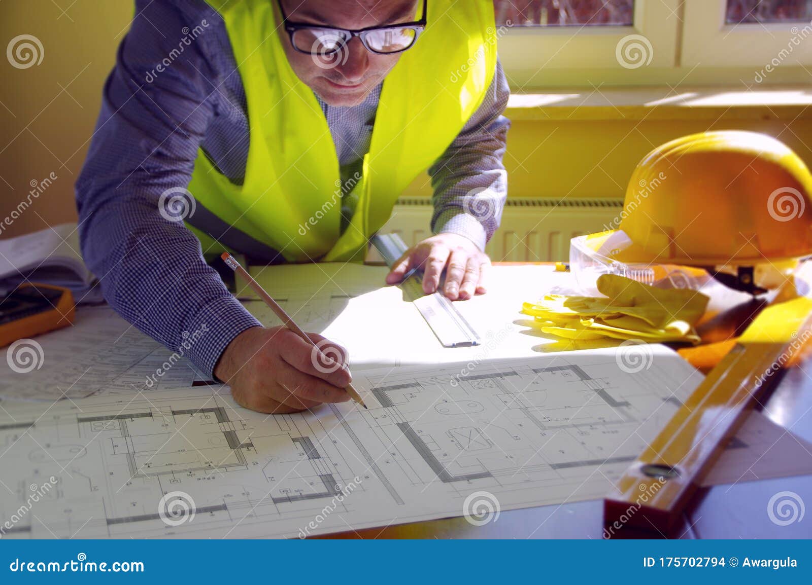 Construction Manager, Builder and Contractor Workplace Concept Stock ...