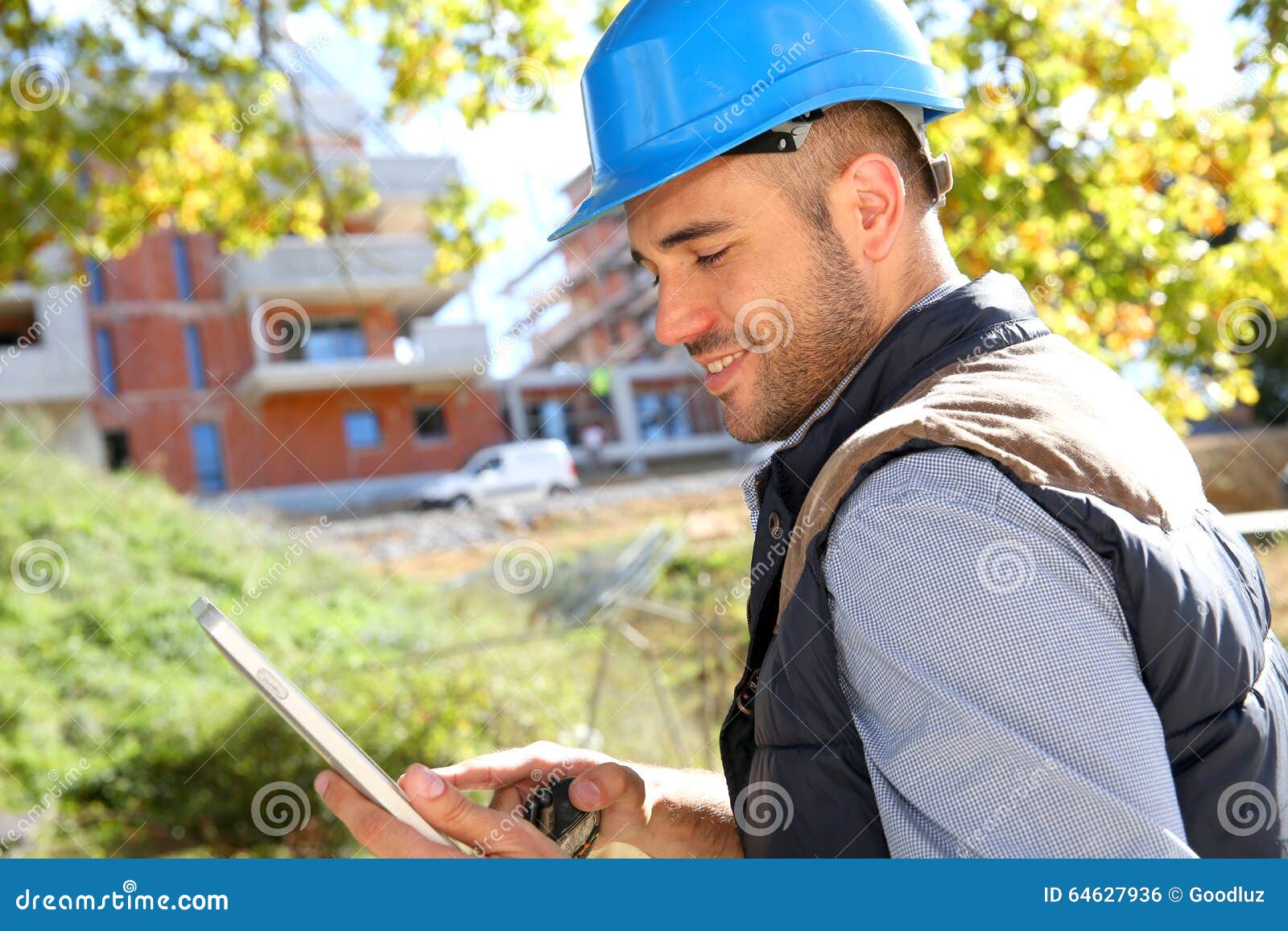 Construction Manager on Building Site with Tablet Stock Photo - Image ...