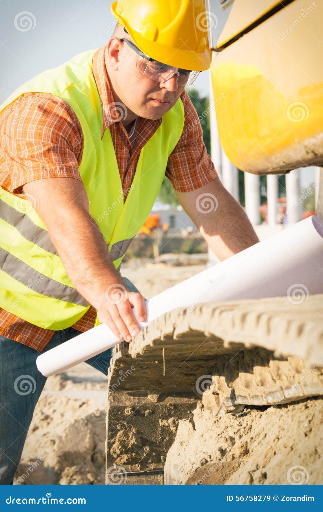 Construction Manager Controlling Building Site with Plan Stock Image ...
