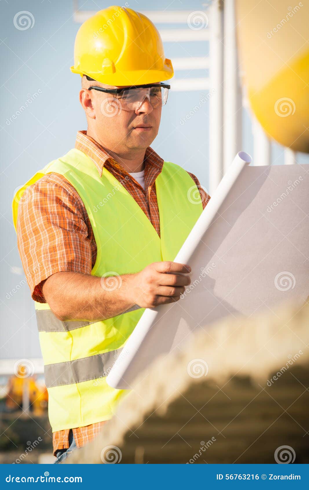 Construction Manager Controlling Building Site with Plan Stock Photo ...
