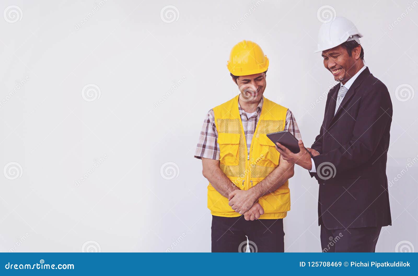 Construction Manager and Engineer Talking Stock Image - Image of happy ...