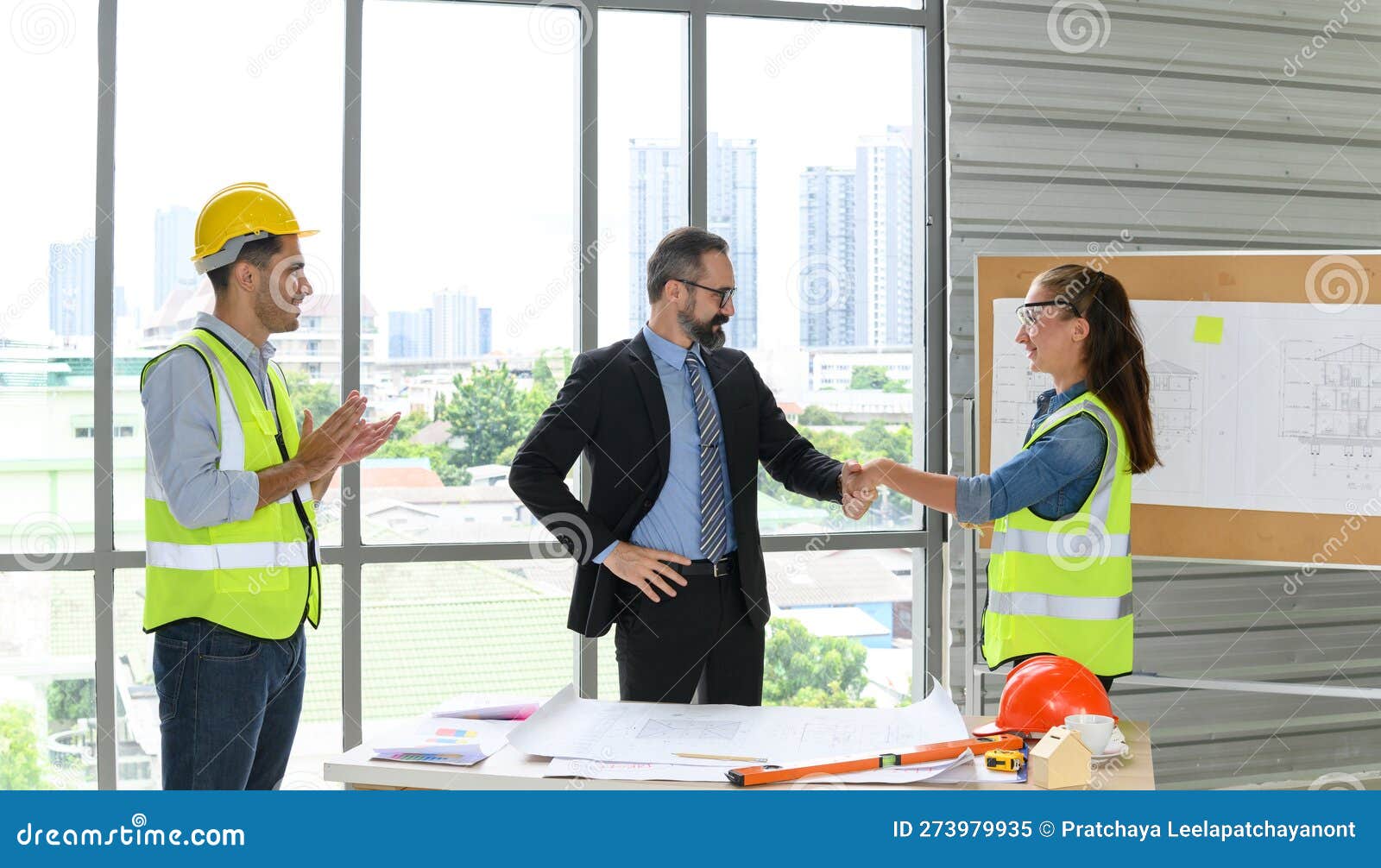 Construction Manager and Engineer Construction Woman in Protective ...