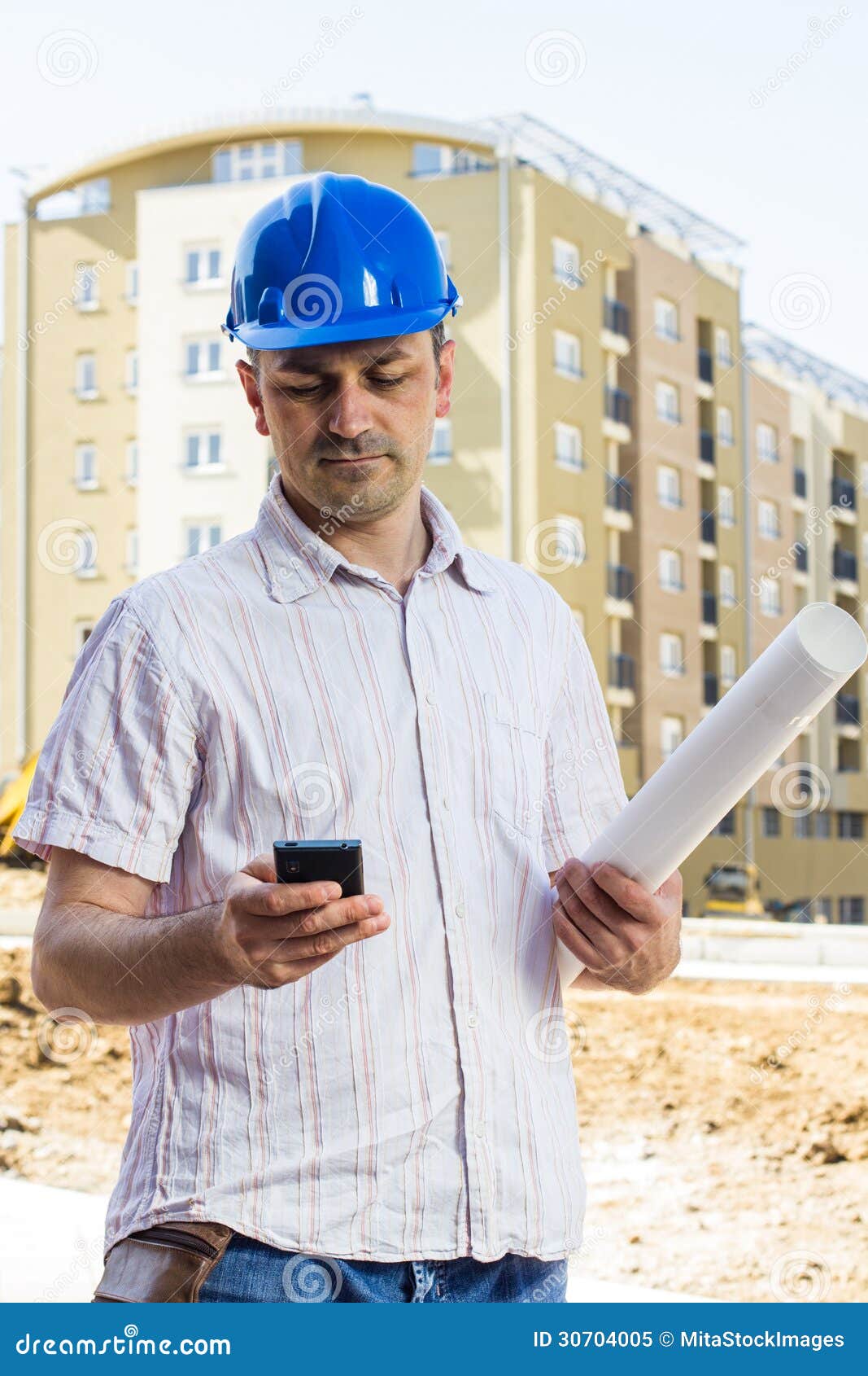 Construction Manager Holding Project Stock Image - Image of helmet ...