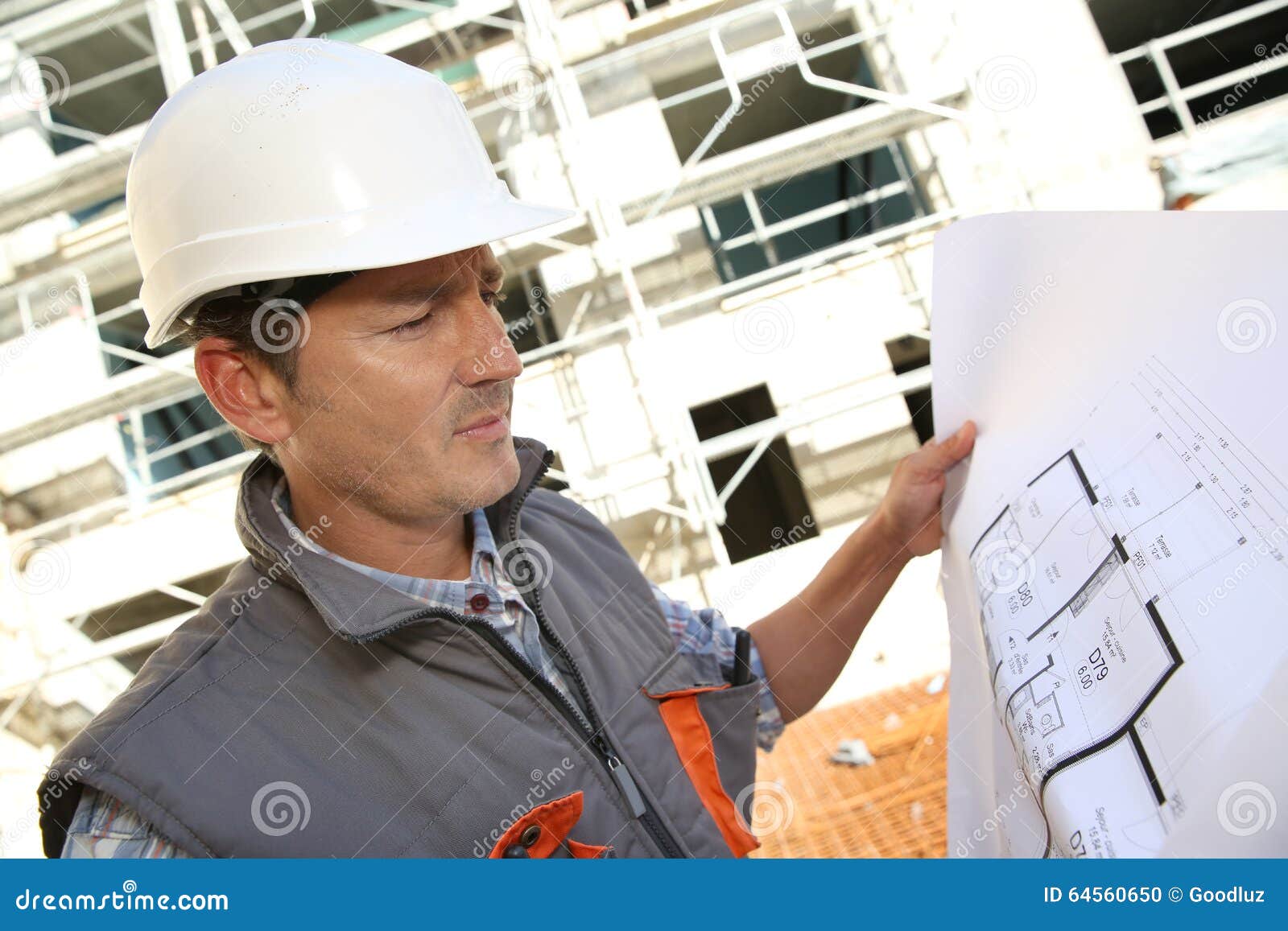 Construction Manager on Site Checking Plan Stock Photo - Image of ...