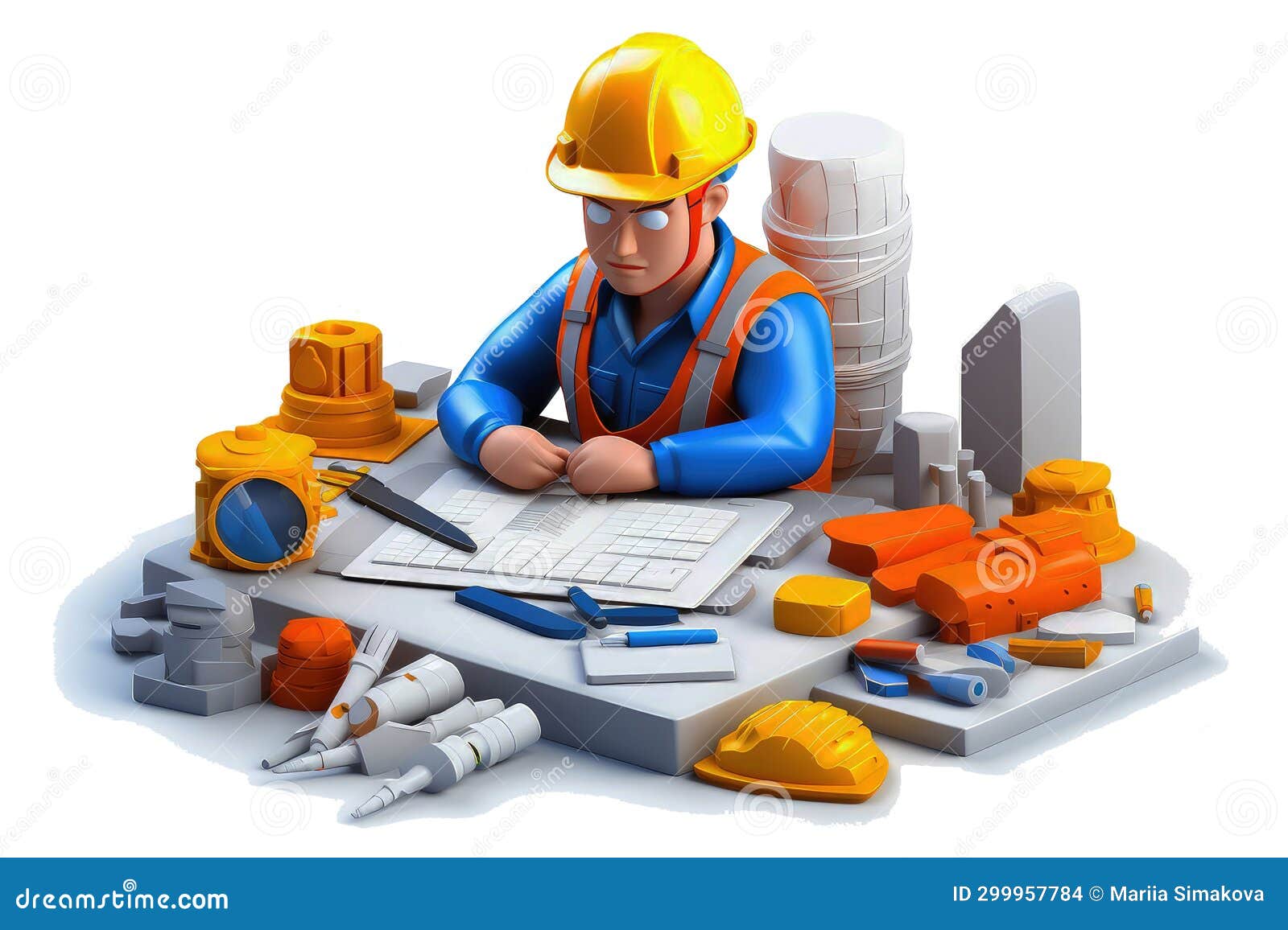 Construction Manager during the Work 3d Colorful Illustration ...