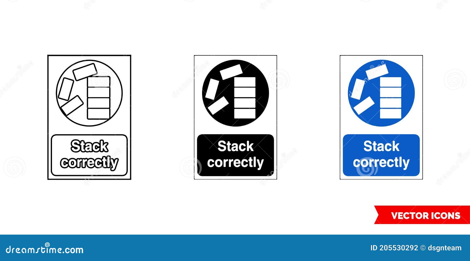 Construction Mandatory Sign Stack Correctly Icon Of 3 Types Color