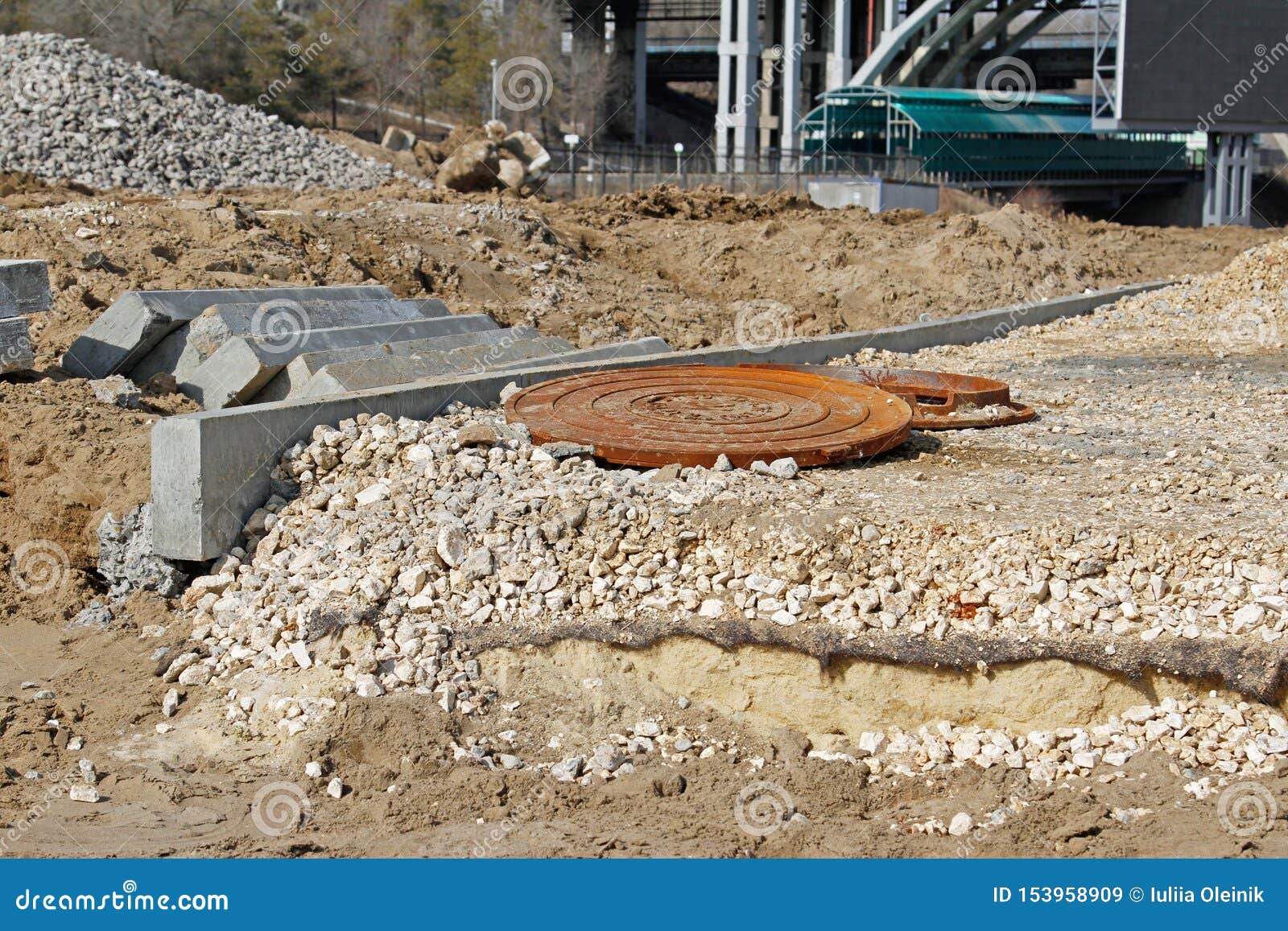 Construction of a Manhole and Road Stock Image - Image of outdoors ...