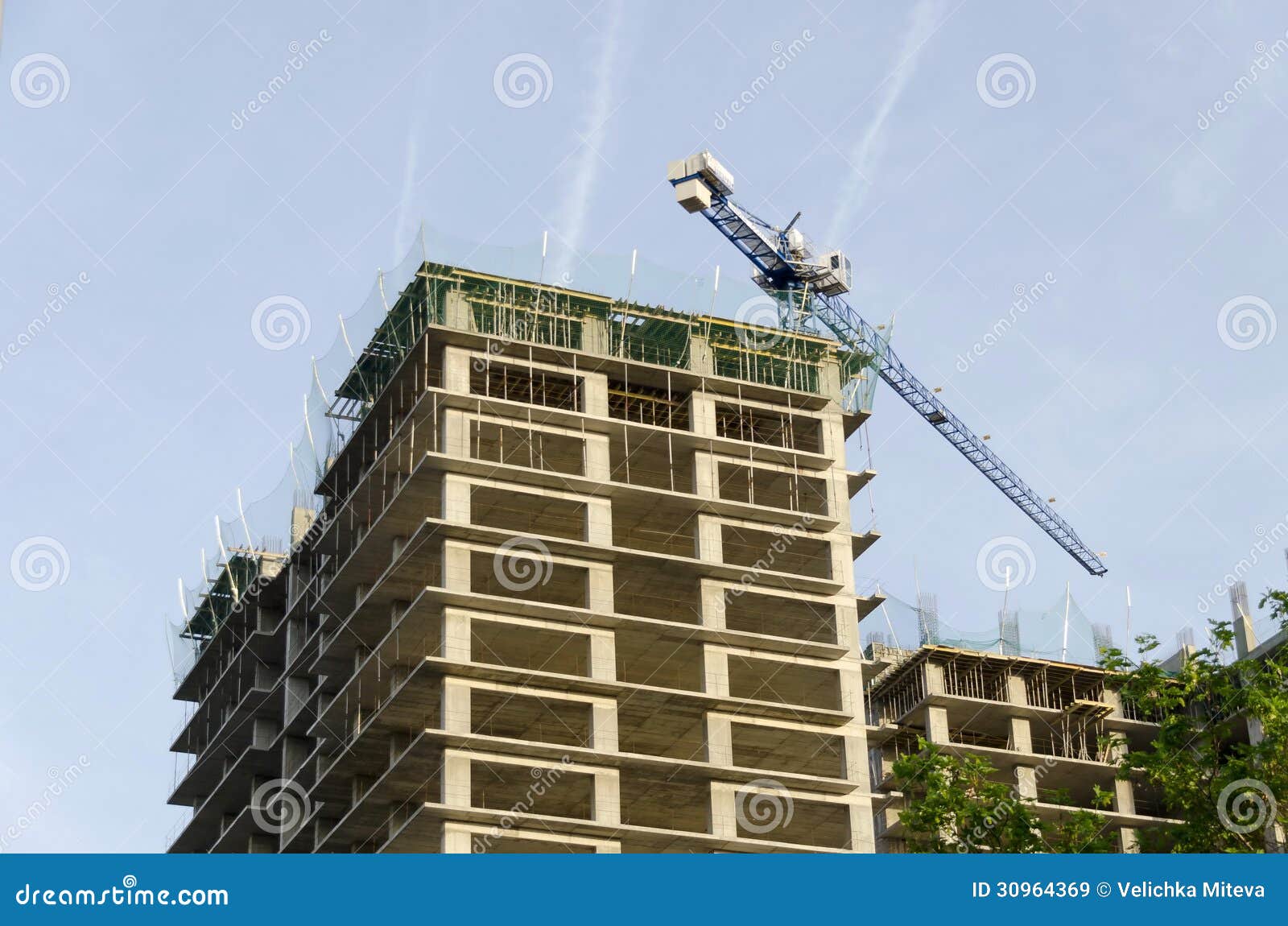 Construction of Many Storeyed Building Stock Image - Image of trees ...