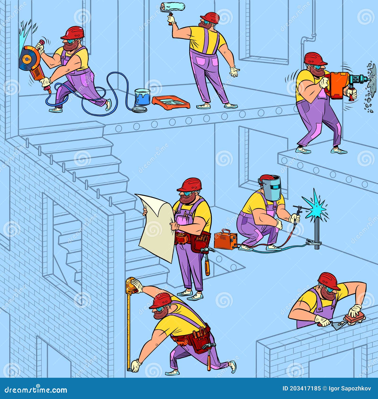 Construction. Many Workers of Different Specialties Stock Vector ...