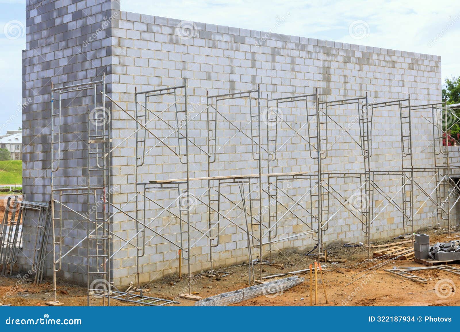 During Construction, Mason Makes Concrete Wall from Cement Blocks while ...