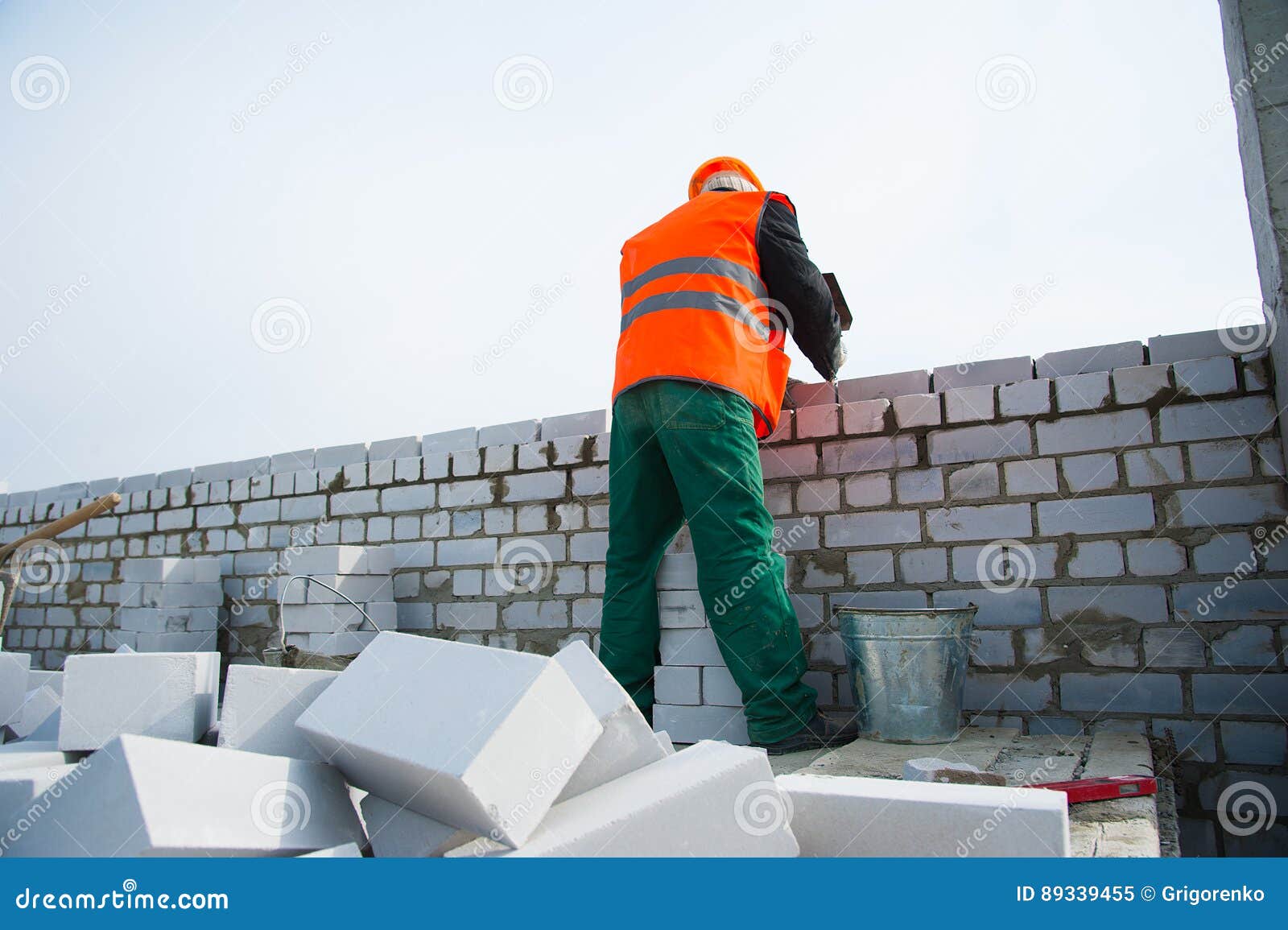 Construction Mason Making a Brickwork Stock Image - Image of trowel ...